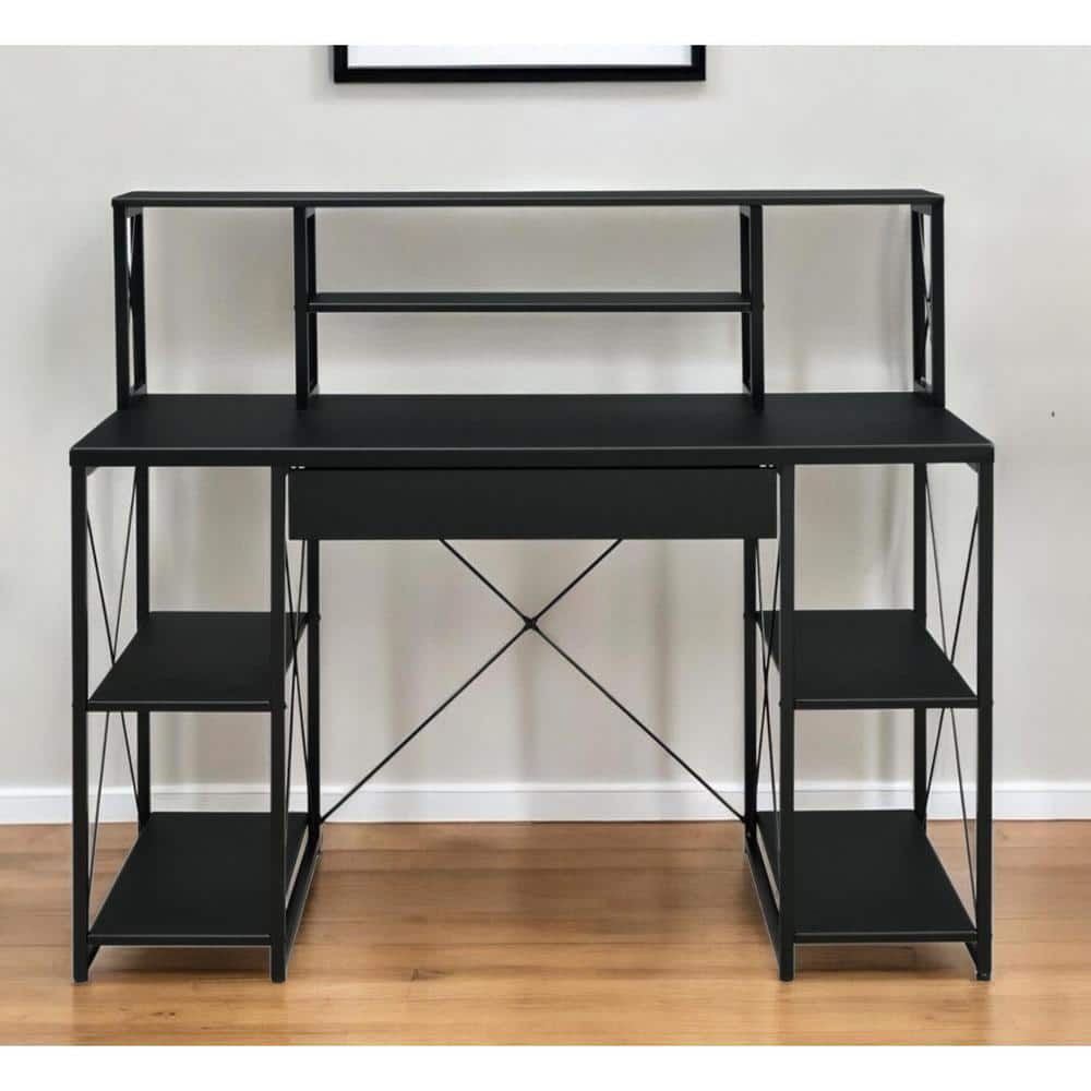 HomeRoots 47 in. Rectangular Black Metal 1-Drawer Computer Desks ...