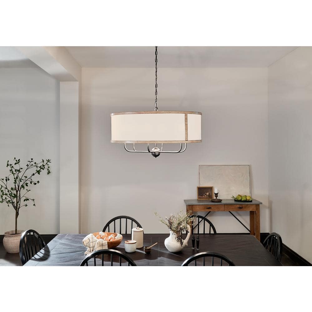 KICHLER Heddle 30.5 in. 6-Light Anvil Iron and Beech Vintage Shaded ...