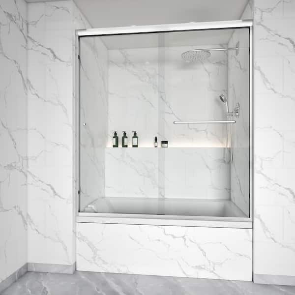 LASIHEM 56-61 in. W x 60 in. H Double Sliding Framed Tub Door in Matte ...