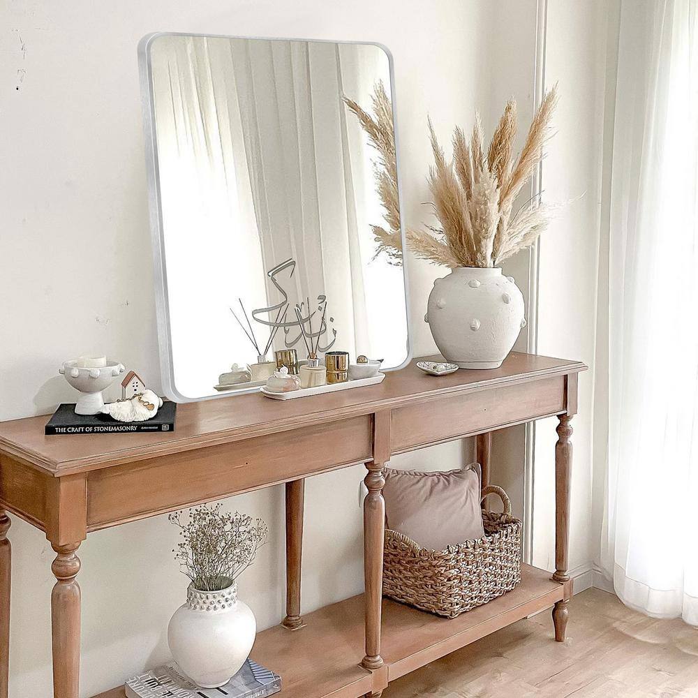 LuxHomez 20 in. W x 30 in. H Silver Vanity Rectangle Wall Mirror ...