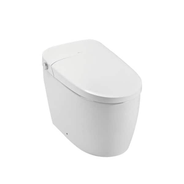 SANFANGIE 1-Piece Round Bidet Toilet 1.6/1.1 GPF in White with Warm Air ...