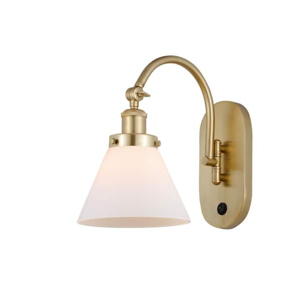 Innovations Cone 1-Light Satin Gold, Matte White Wall Sconce with White ...