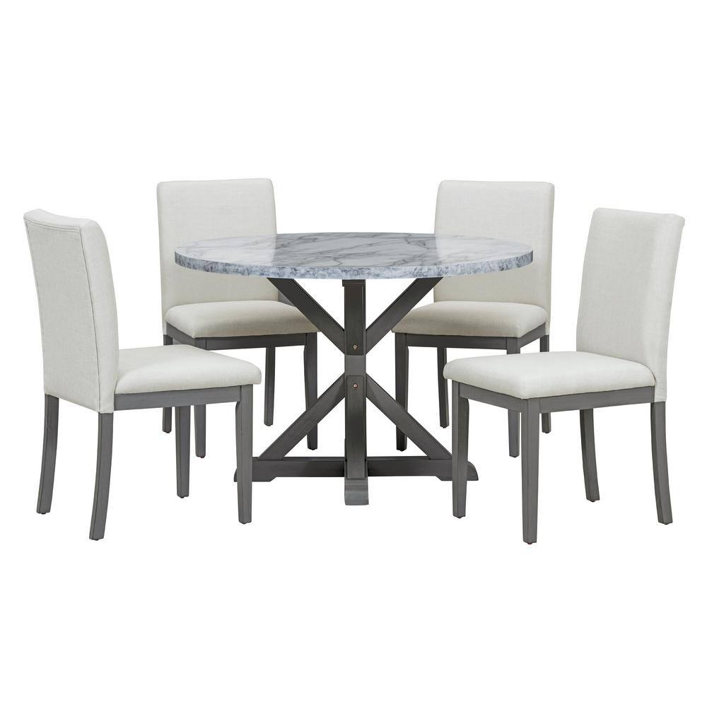 Harper & Bright Designs 5-Piece Round White and Gray Wood Dining Set ...
