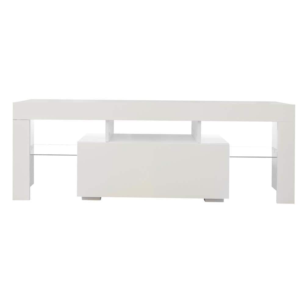 URTR Modern White TV Stand with LED Lights High Glossy TV Table with ...