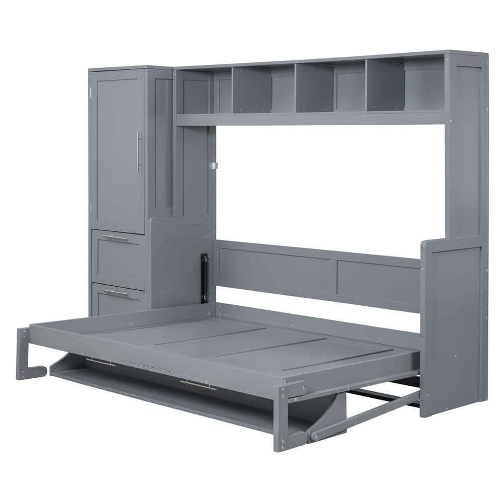 Harper And Bright Designs Gray Multifunctional Wood Frame Full Size