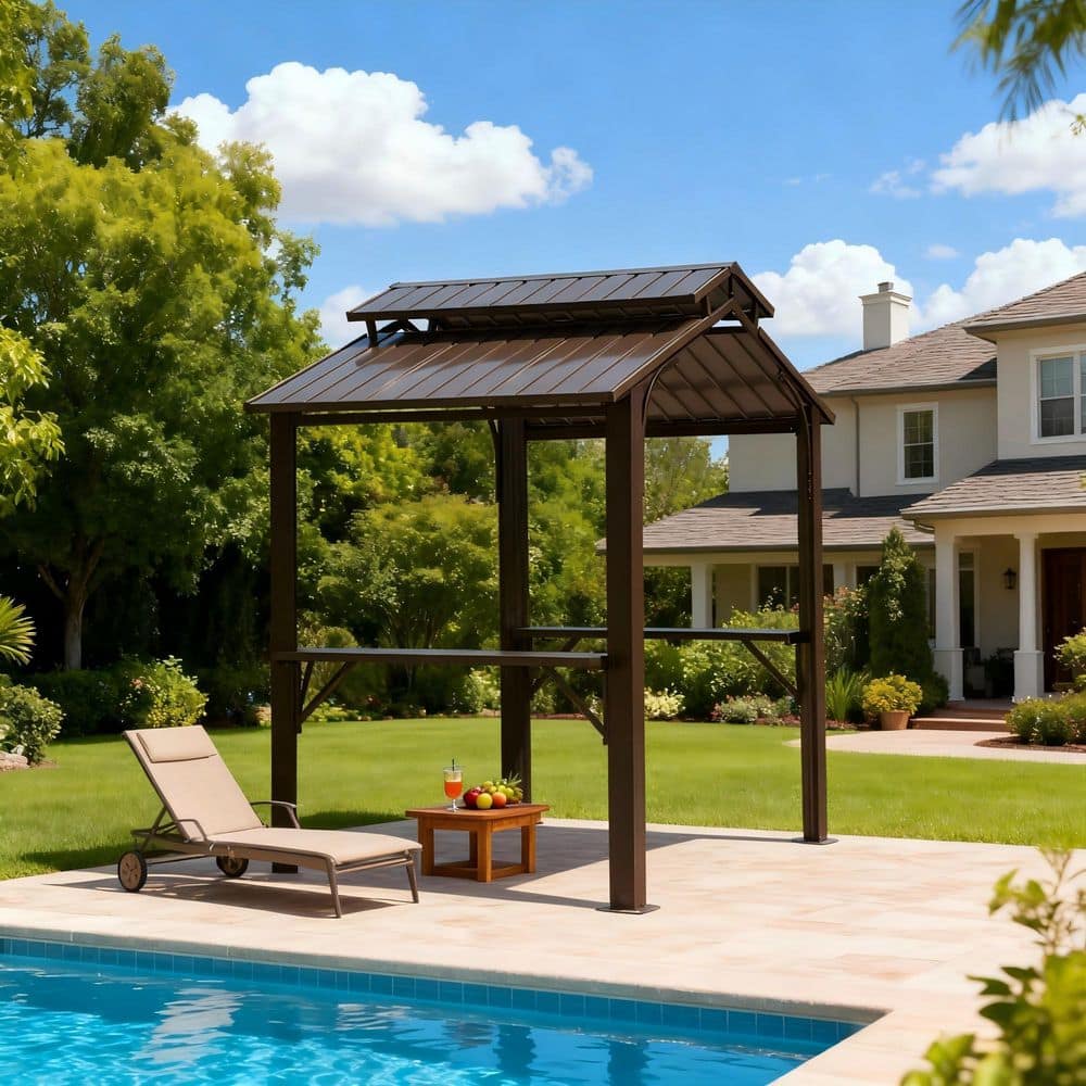 8 ft. x 5 ft. Outdoor Gazebo with Double Roof, Sturdy Galvanized Steel ...
