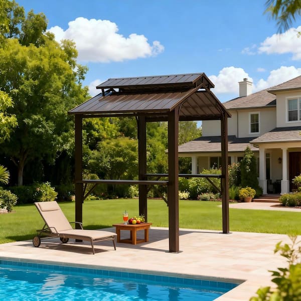 8 ft. x 5 ft. Outdoor Gazebo with Double Roof, Sturdy Galvanized Steel ...