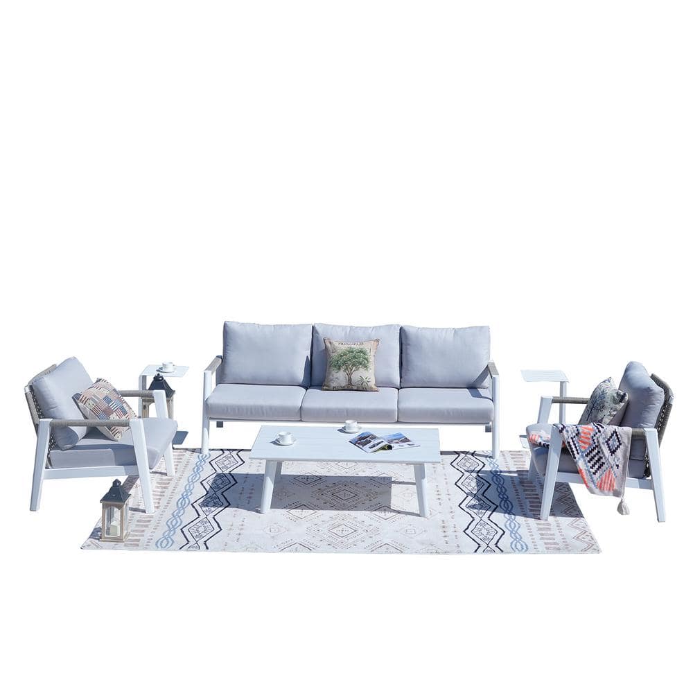DIRECT WICKER Cynthia 6-Piece Aluminum Woven Rope Patio Conversation ...