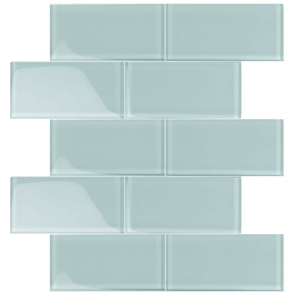 Apollo Tile Colorway 3 in x 6 in Light Blue Glass Mosaic Polished Wall ...
