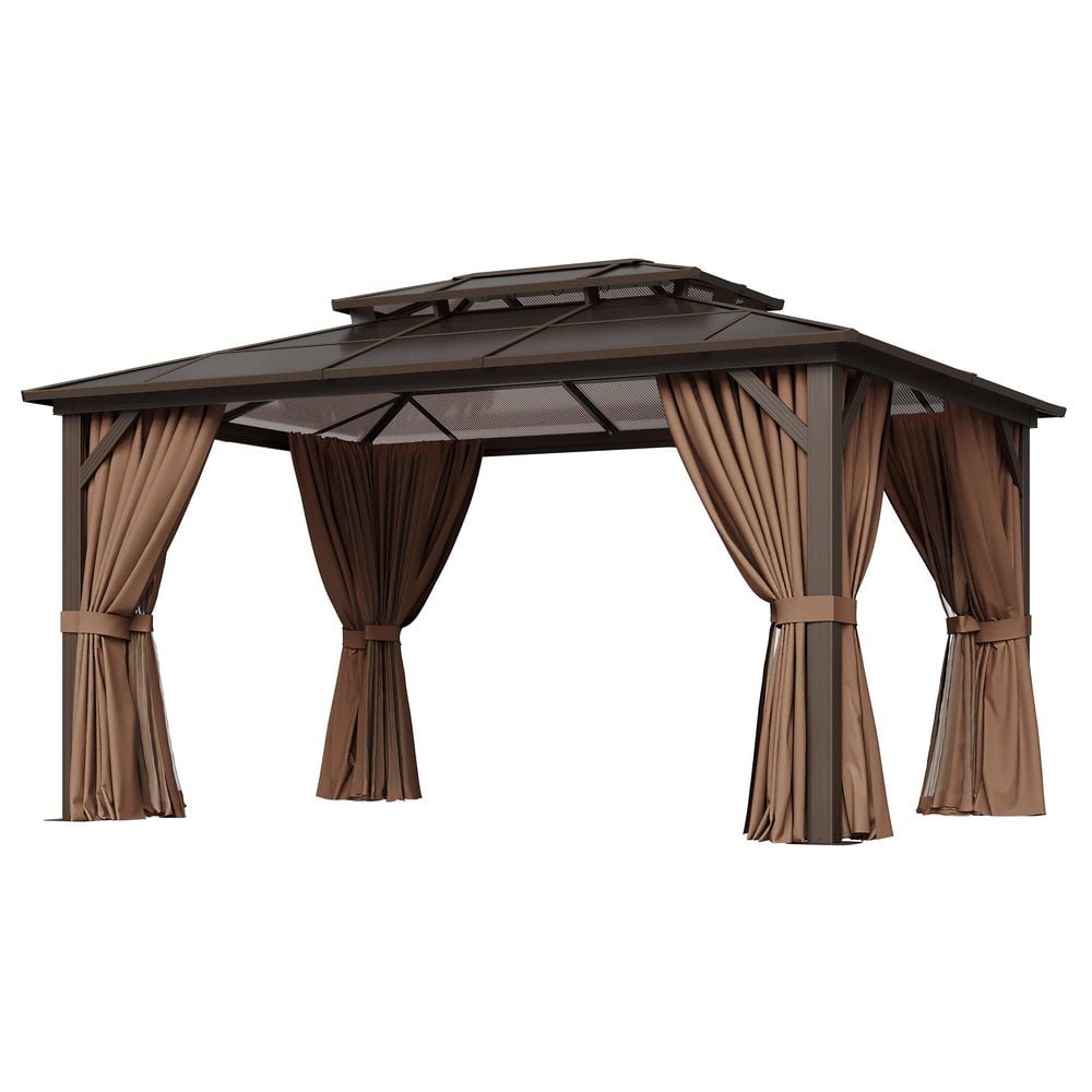 SUNMTHINK 12 ft. x 10 ft. Cedar Wood Outdoor Hardtop Gazebo with ...