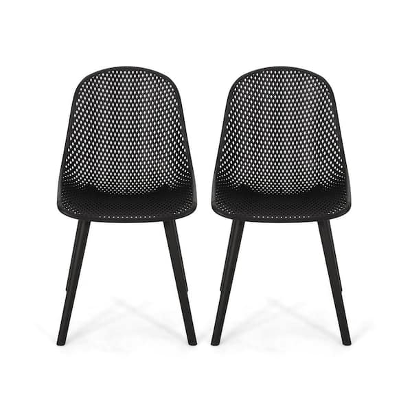 2 Pieces Modern Black Polypropylene Outdoor Dining Chairs-All-Weather ...