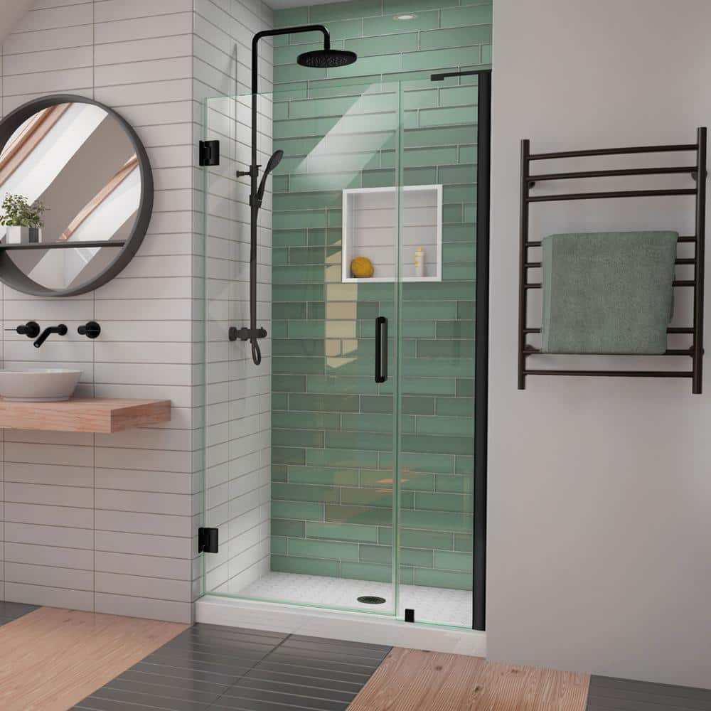 DreamLine Unidoor-LS 42 in. to 43 in. W x 72 in. H Frameless Hinged Shower Door in Matte Black ...