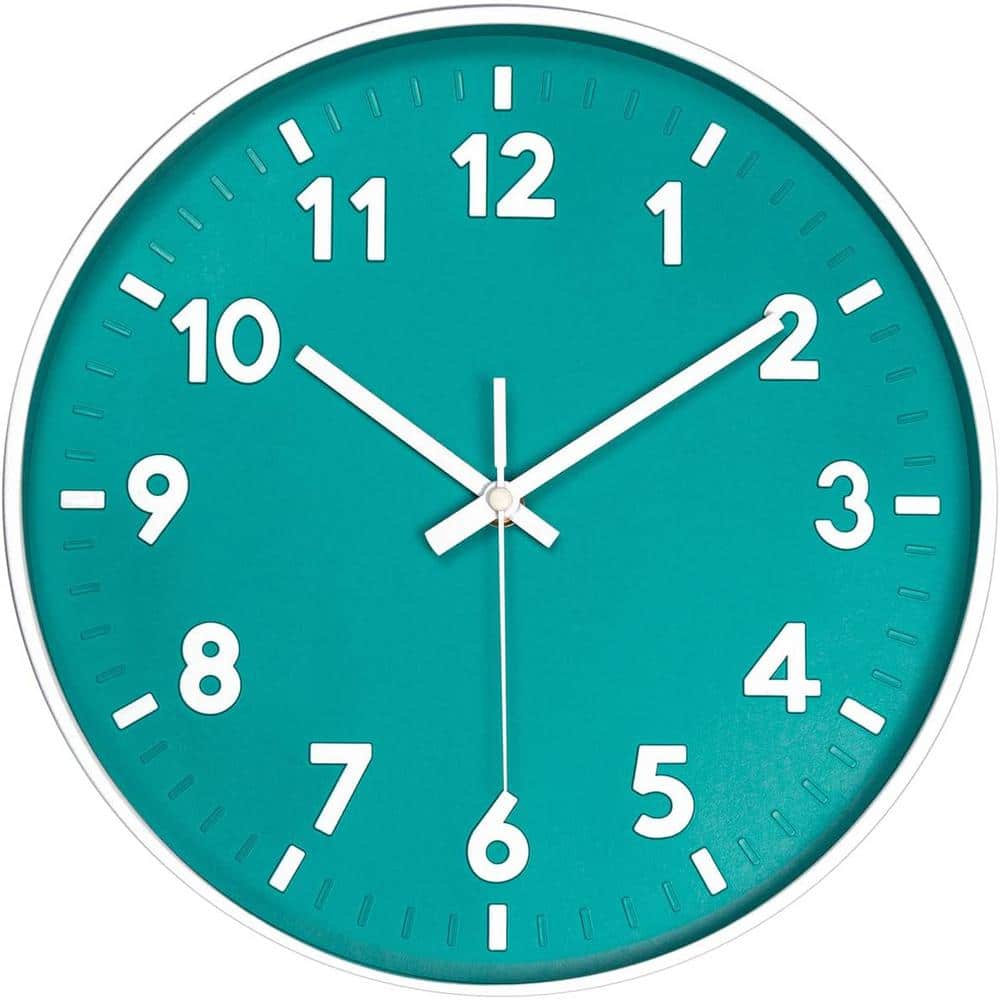 Afoxsos 12 in. Teal Analog Wall Clock Silent Non-Ticking Battery ...