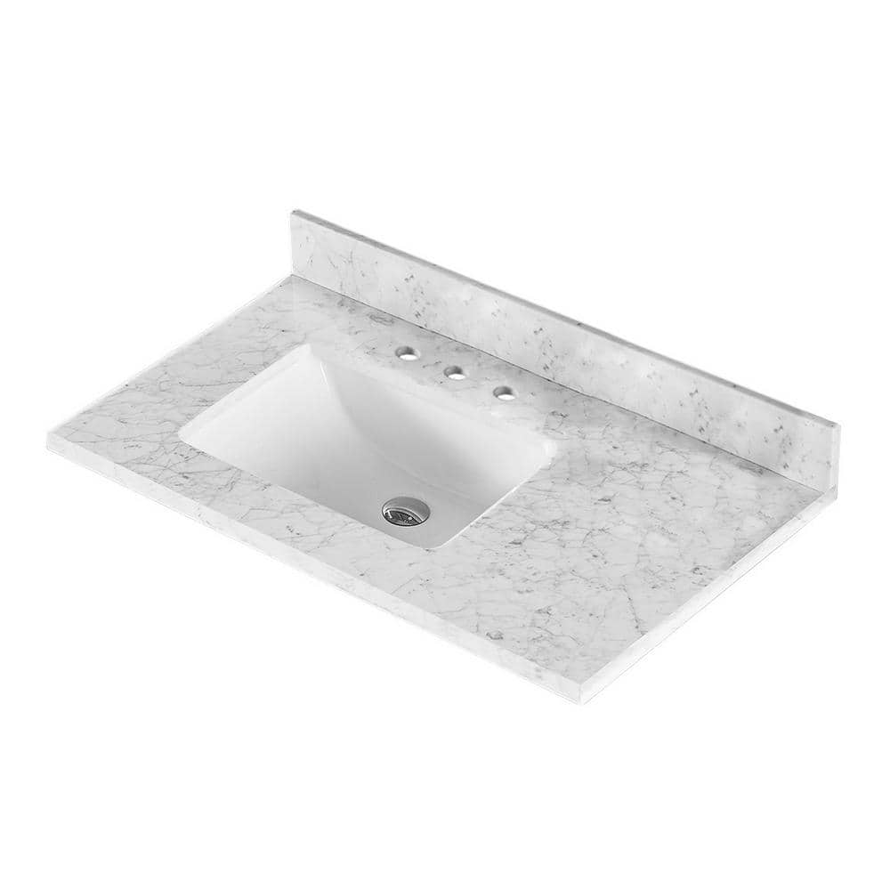 Exclusive Heritage 36 in. W x 22 in. D Marble Vanity Top in White-GT ...