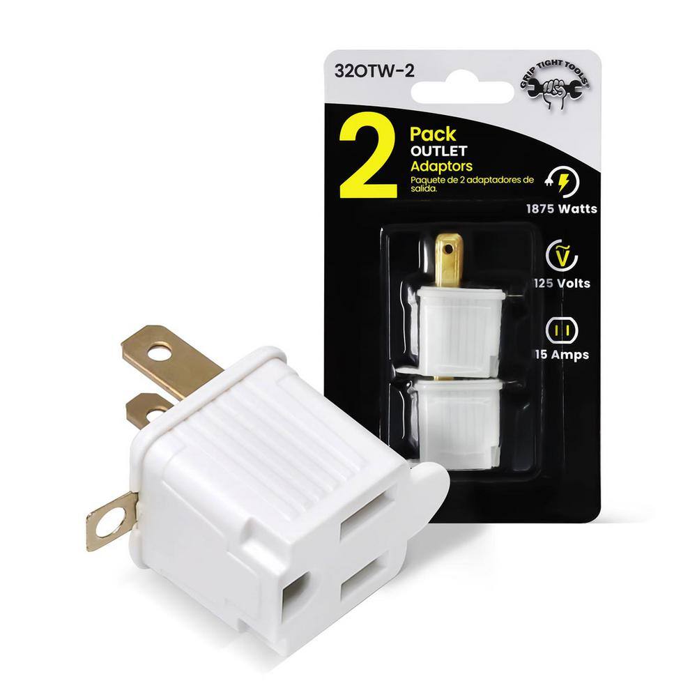 GRIP TIGHT TOOLS Single Outlet Grounding AC/DC Adapter, White (2-Pack ...