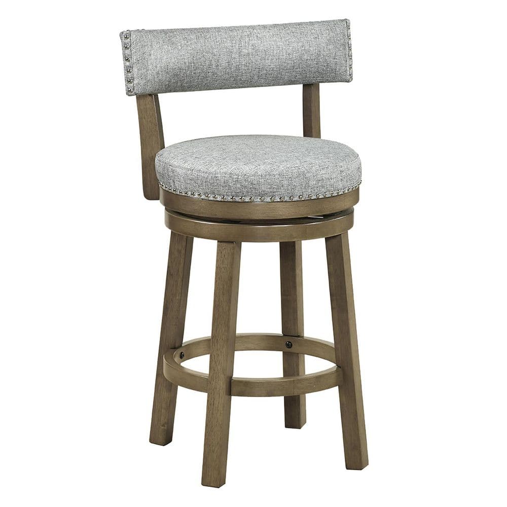 Gymax 26.5 in. Gray Upholstered Wooden Swivel Bar Stool Counter Height ...