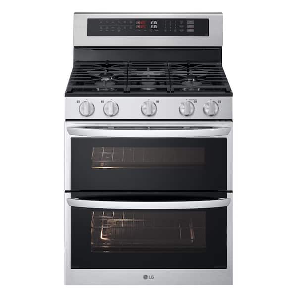 LG 30 in. 6.9 cu. ft. 5 Burners Smart Wi-Fi Freestanding Double Oven ...