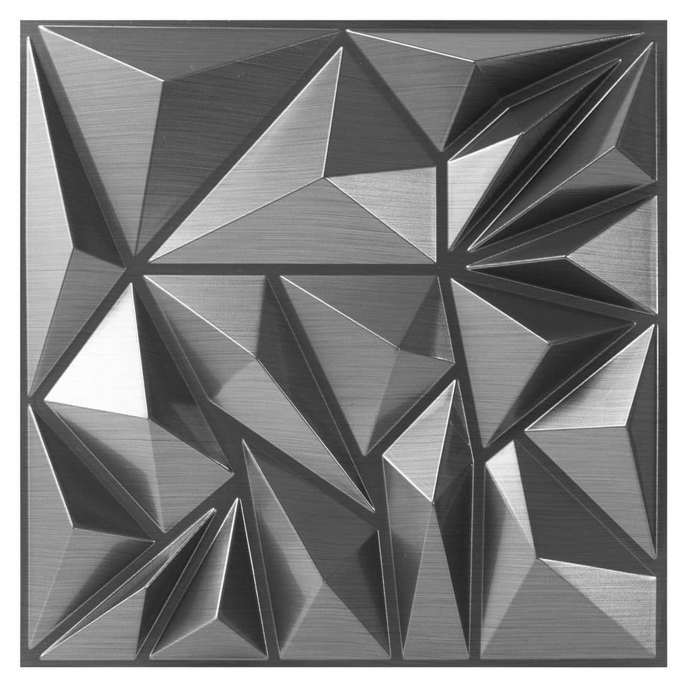 Art3d 1/50 in. x 11.8 in. x 11.8 in. Silver Square Edge PVC Decorative ...