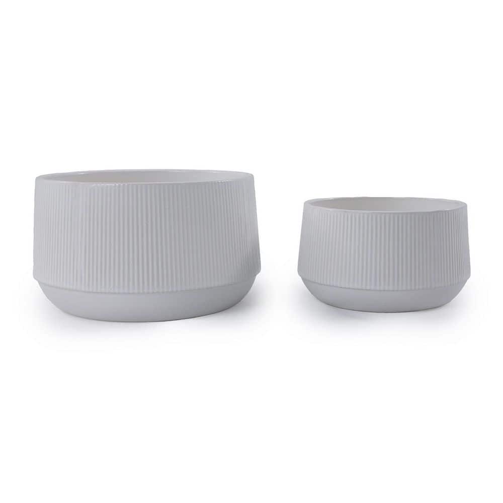 Tunearary Modern Striped Design 2-Pack Glossy White Ceramic Planter ...