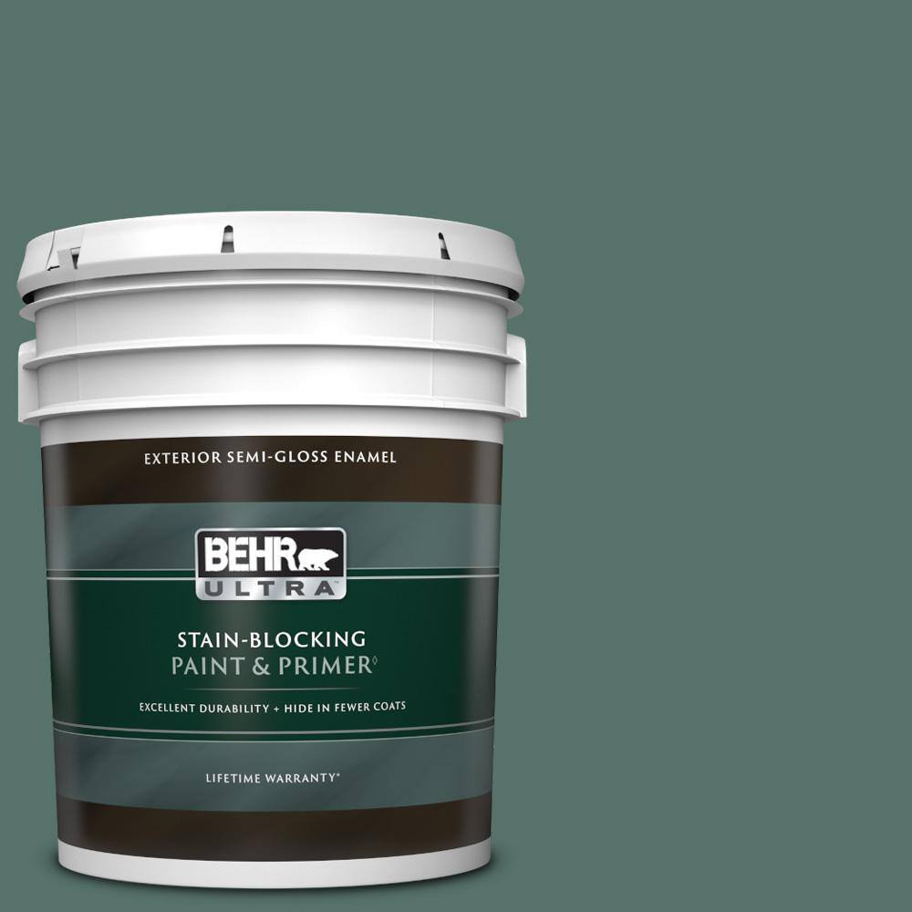 BEHR ULTRA 5 gal. #480F-6 Shaded Spruce Semi-Gloss Enamel Exterior ...