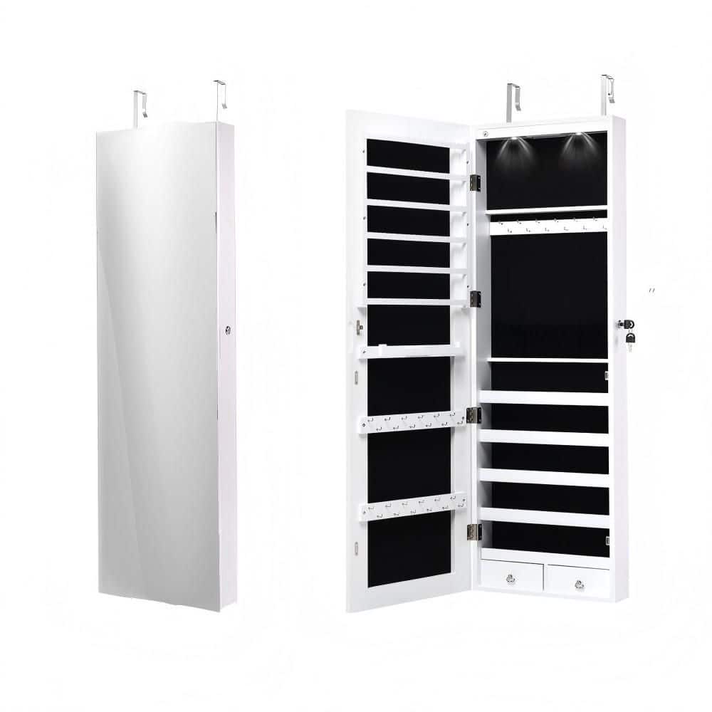 Mecale 54.5 in. Rectangular White MDF Freestanding Jewelry Armoire ...