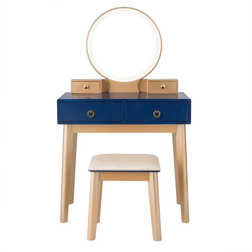 Costway Navy Blue 3 Lighting Modes Touch Screen Vanity Makeup Table Set QD 61374 AU1 NY The Home Depot