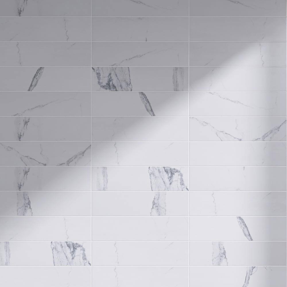 MOLOVO Paloma Calacatta Liso 2.95 in. x 11.81 in. Satin Ceramic Subway ...