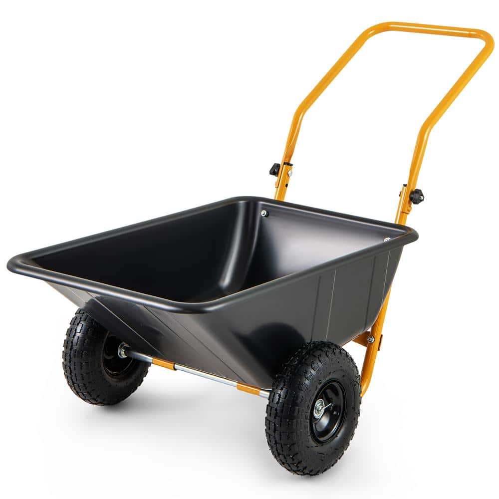 WELLFOR 2.81 cu. ft. Metal Frame and Plastic Bin Dual-Wheel Wheelbarrow ...