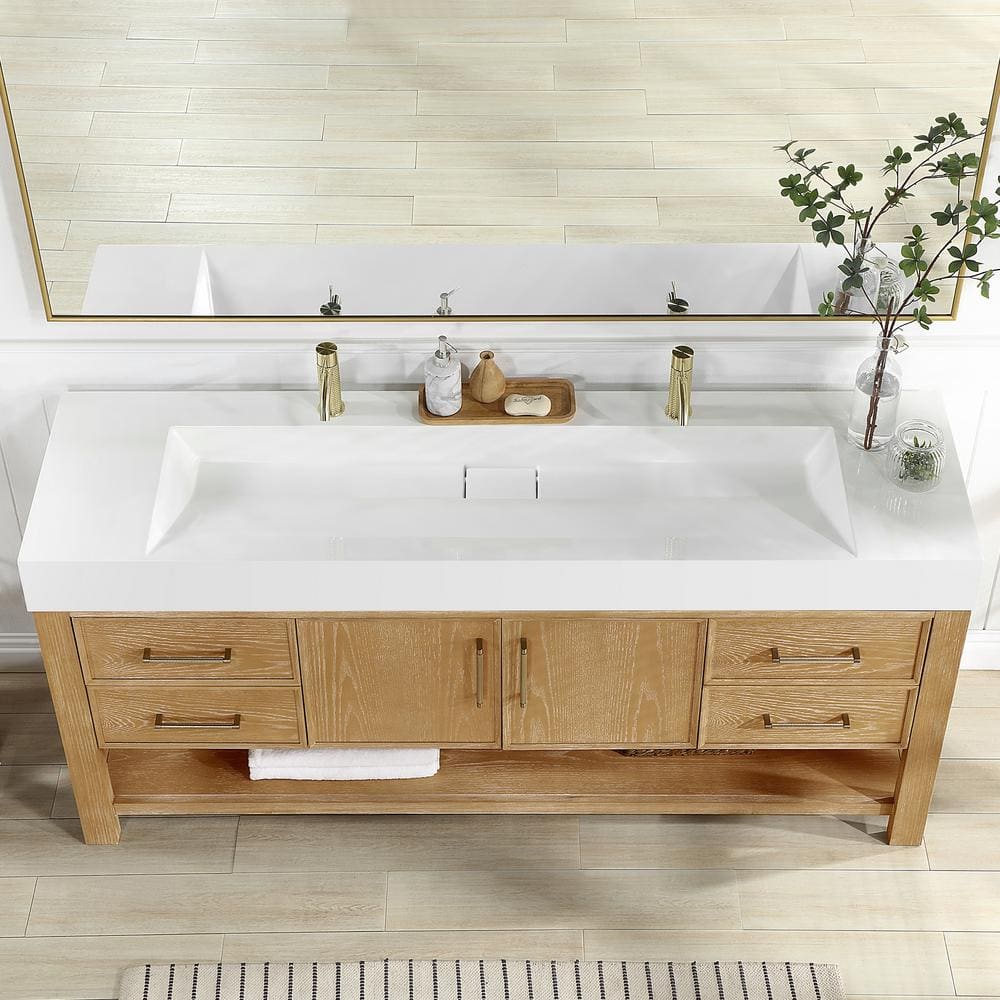ROSWELL Vera 72 in. Rectangular Composite Stone Single Console Bathroom Sink in White R9247-BAS ...