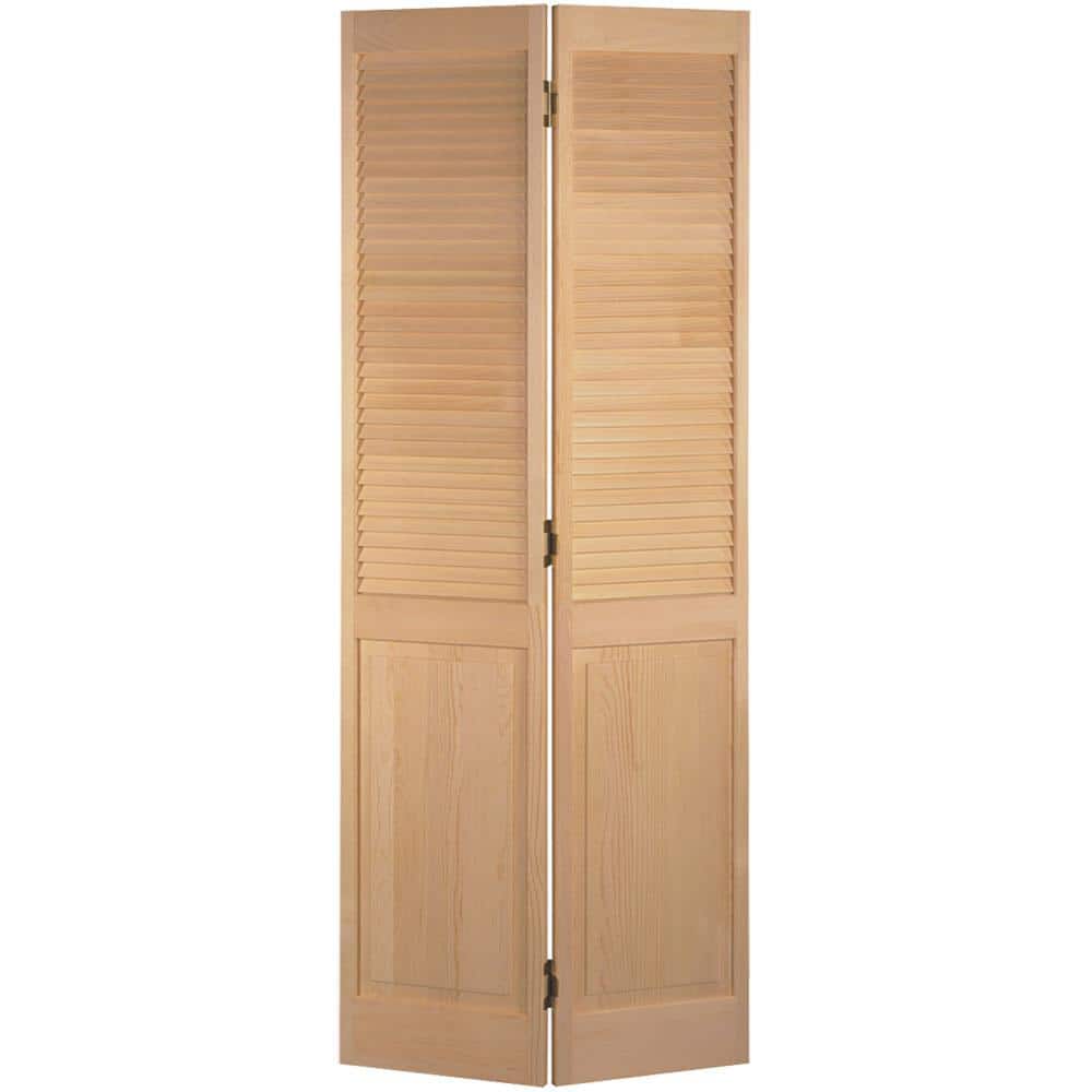 Masonite 30 in. x 80 in. Half-louvered Hollow-Core Smooth Unfinished Pine Bi-fold Interior Door ...