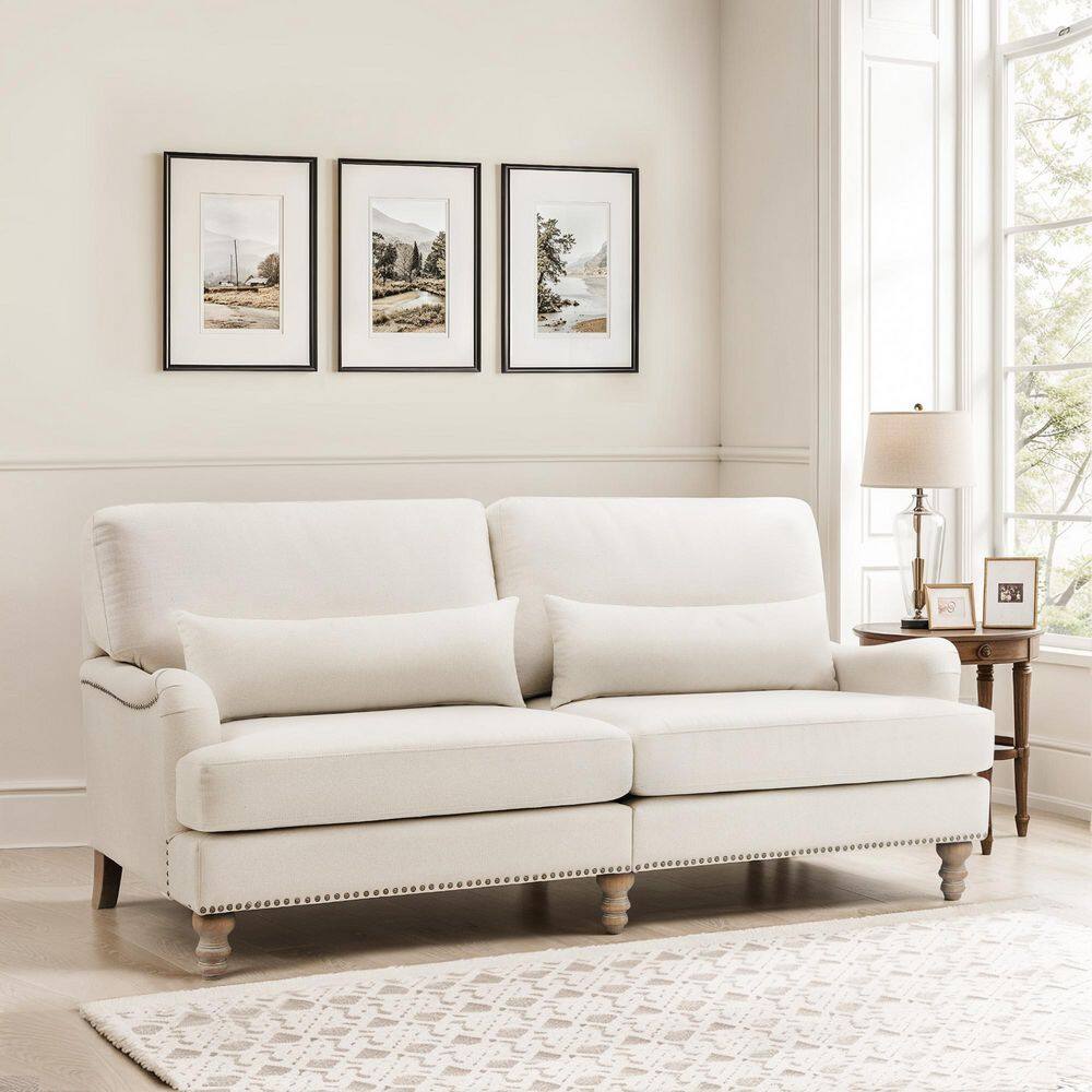 OrangeOne Yero 78 in. Round Arm Fabric Rectangle Mid-Century Upholstered Loveseat Solid Wood ...