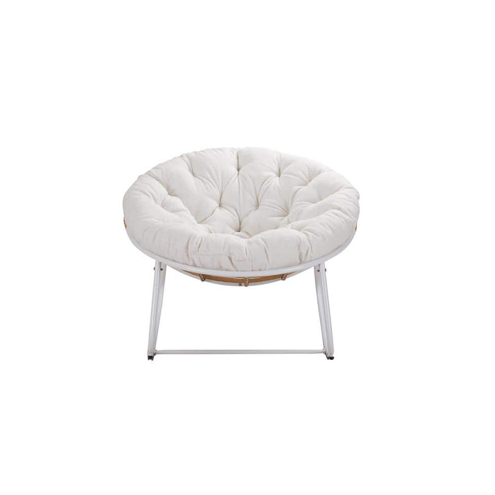 Runesay 40 in. W White Metal Outdoor Rocking Chair with White Cushions ...