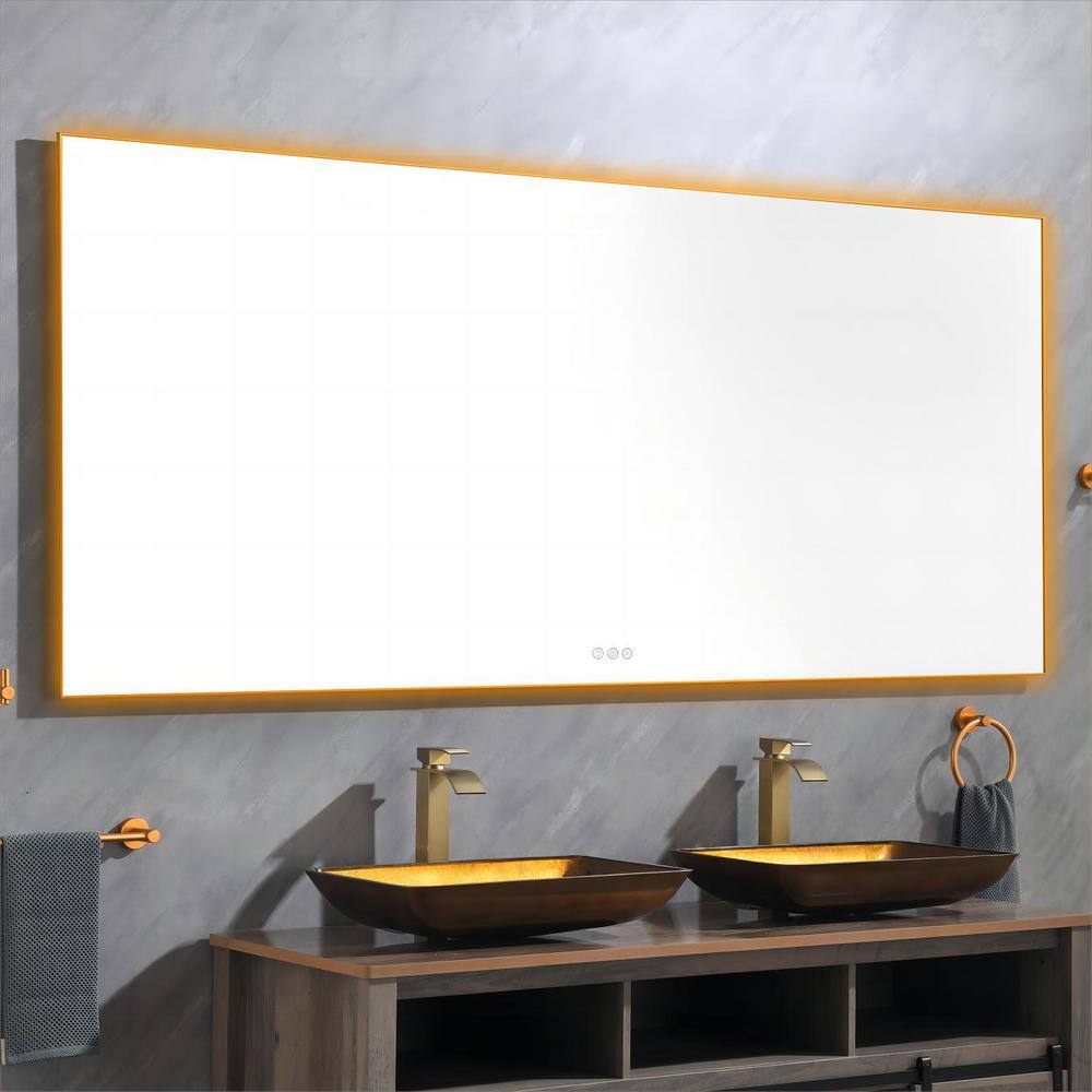 TOOLKISS 84 in. W x 36 in. H Rectangular Aluminum Framed Anti-Fog LED ...