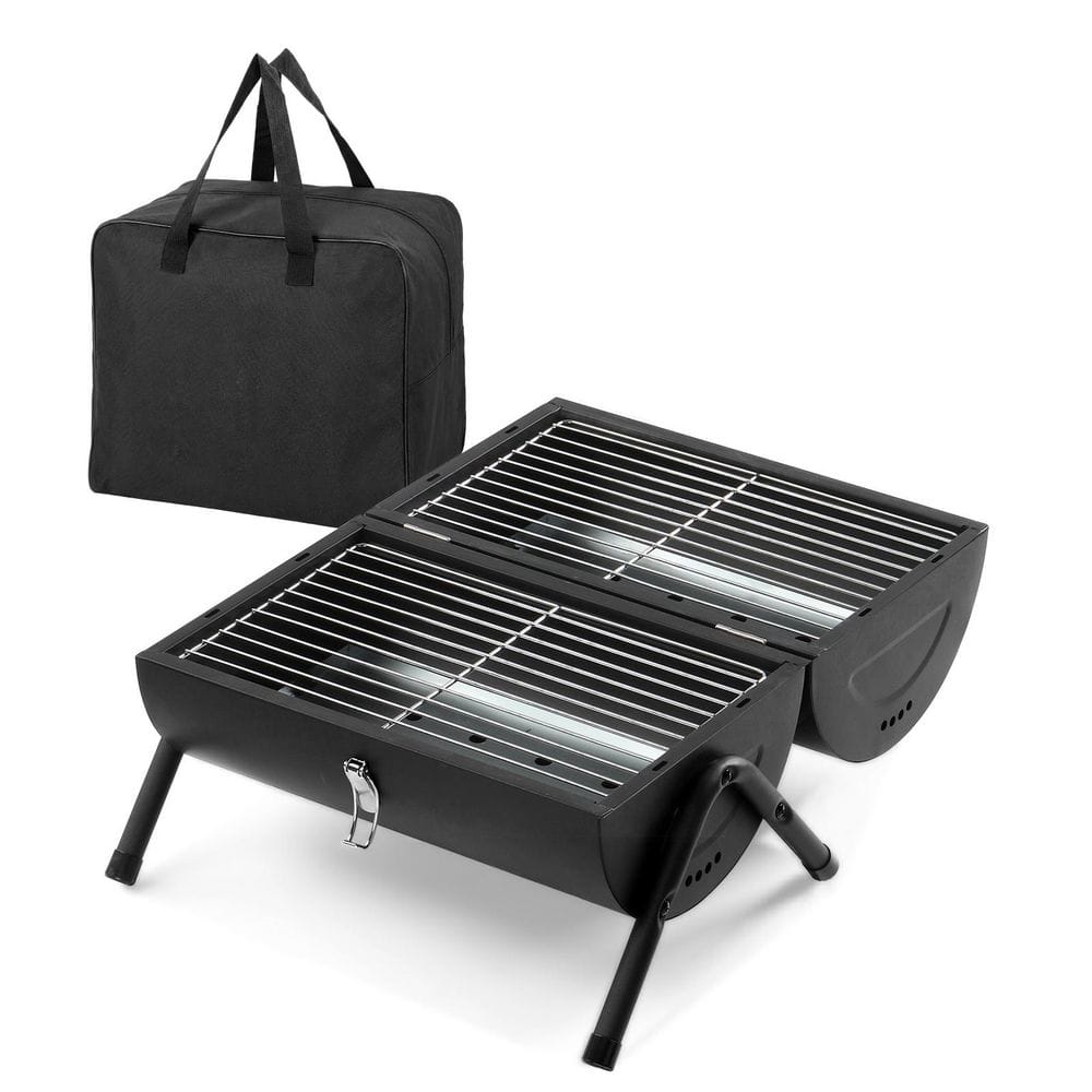 Karl home 16.53 in. Portable Grill Double-Sided Charcoal Grill in Black ...