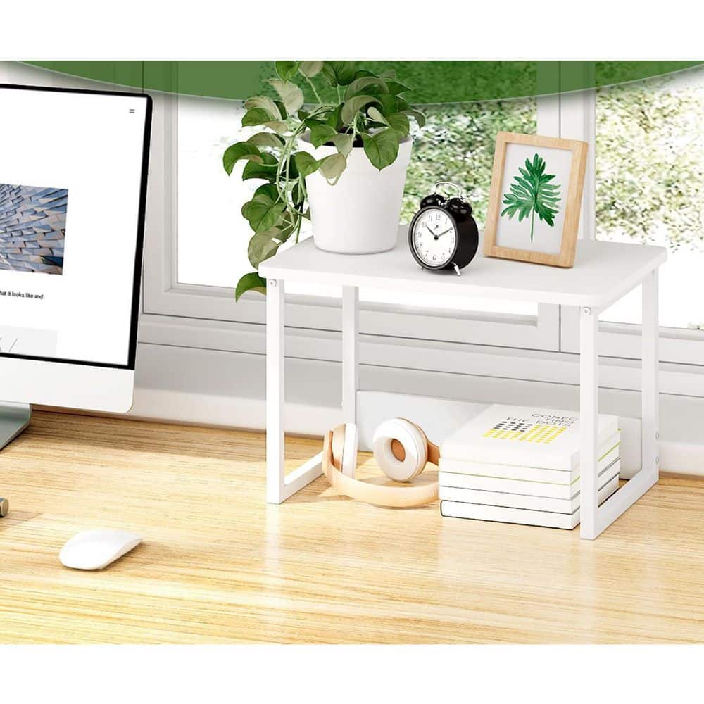 White 17 in. x 12 in. Wood Modern Desk Organizer Stand with Metal Frame ...