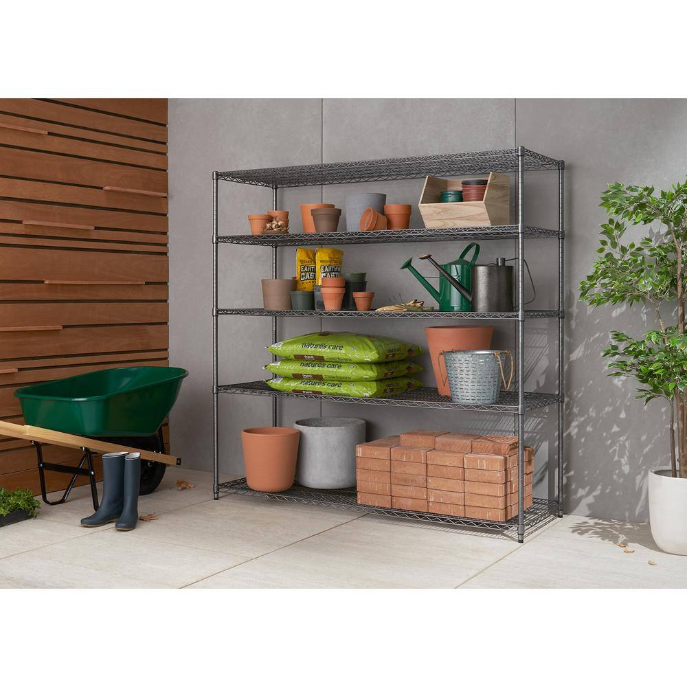 TRINITY PRO Black 5-Tier Steel Wire Garage Storage Shelving Unit (72 in ...