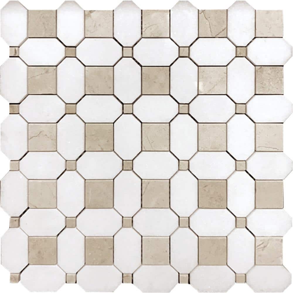 Apollo Tile Beige and White 4 in. x 5 in. Polished Octagon Marble ...
