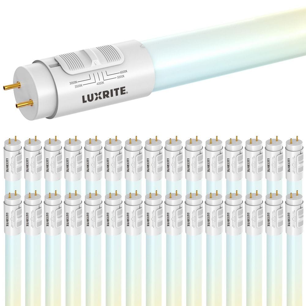 LUXRITE 32-Watt Equivalent 4ft. T8 LED Tube Light Bulb, 5CCT Selectable ...