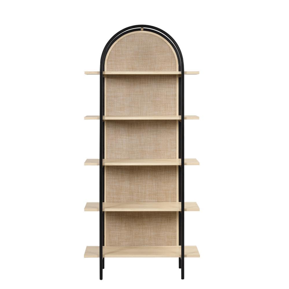 Nathan James Amara 71 in. Tall Light Oak Rattan and Wood 5-Shelf ...