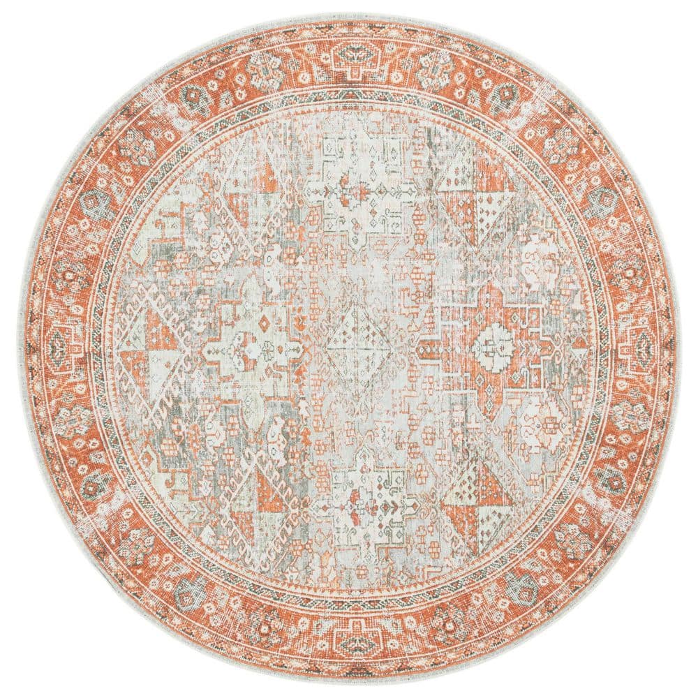 SAFAVIEH Arizona 6 ft. x 6 ft. Rust/Sage Machine Washable Distressed ...