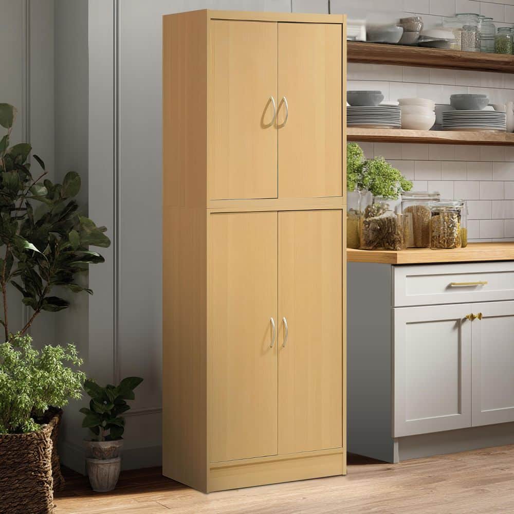 L'Baiet Beech Freestanding Wood 24 in. Wide Kitchen Pantry Cabinet with ...