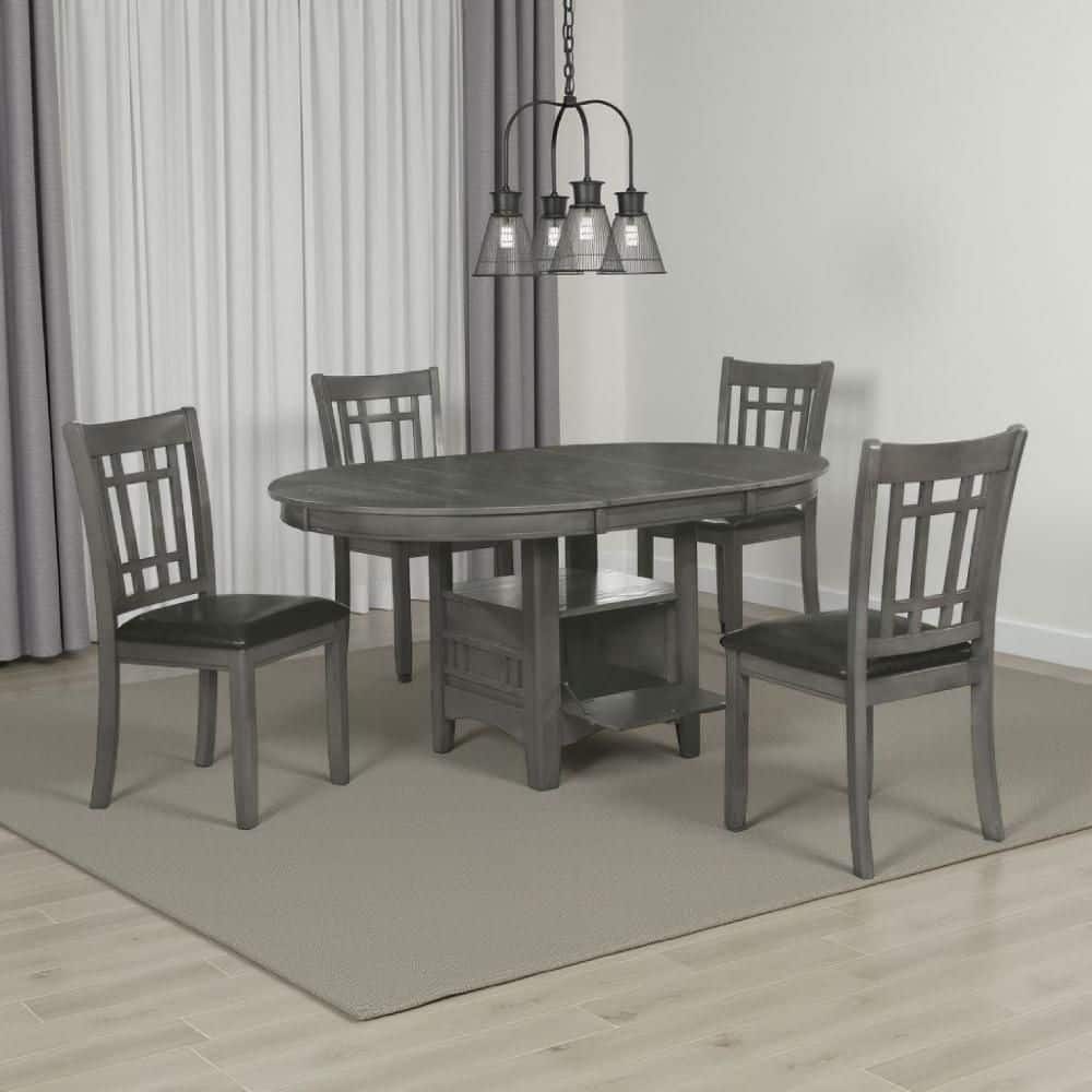 Benjara Lessa 5-Piece Gray and Black Oval Wood Top Dining Set BM337891 ...