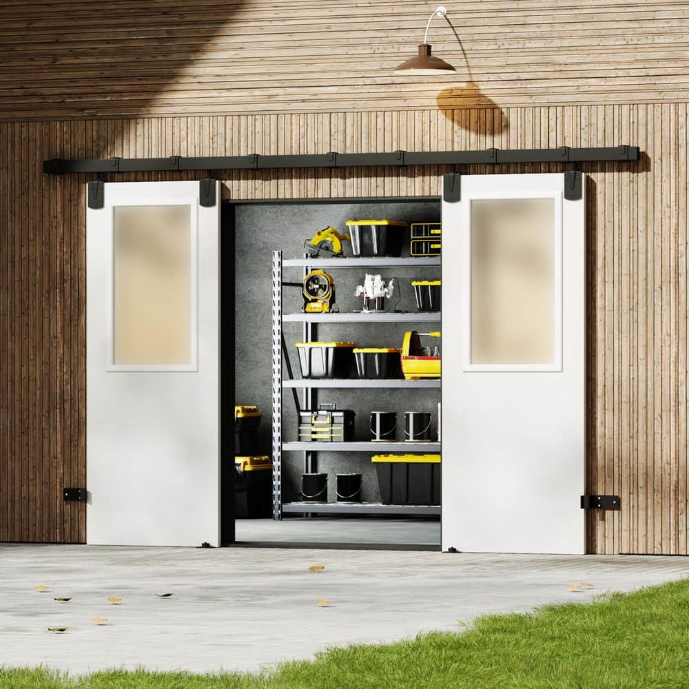 TENONER (2x32) 64 in. x 80 in. Half-Lite Frosted Glass White Primed ...