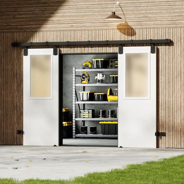 TENONER (2x32) 64 in. x 80 in. Half-Lite Frosted Glass White Primed ...