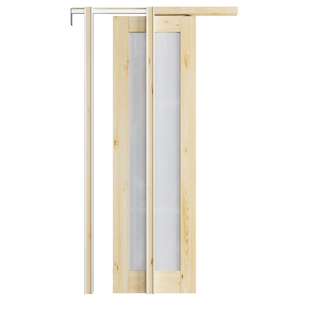 ARK DESIGN 18 in. x 80 in. 1-Lite Frosted Glass Solid Core Pine Wood ...