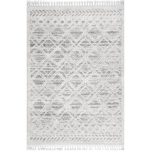 nuLOOM Ansley Textured Lattice Tassel Beige 6 ft. 7 in. x 9 ft. Area ...