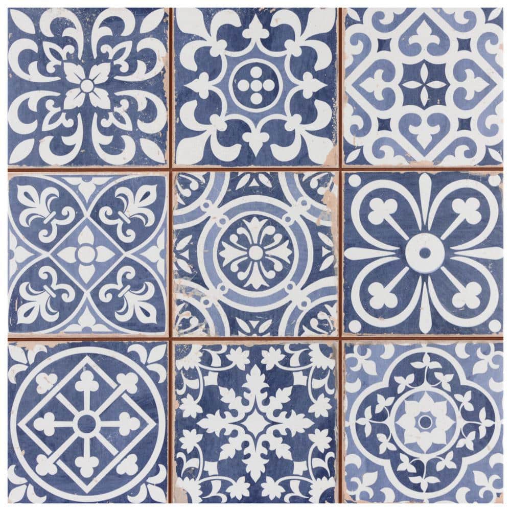 Reviews for Merola Tile Faenza Azul Encaustic 13 in. x 13 in. Ceramic ...