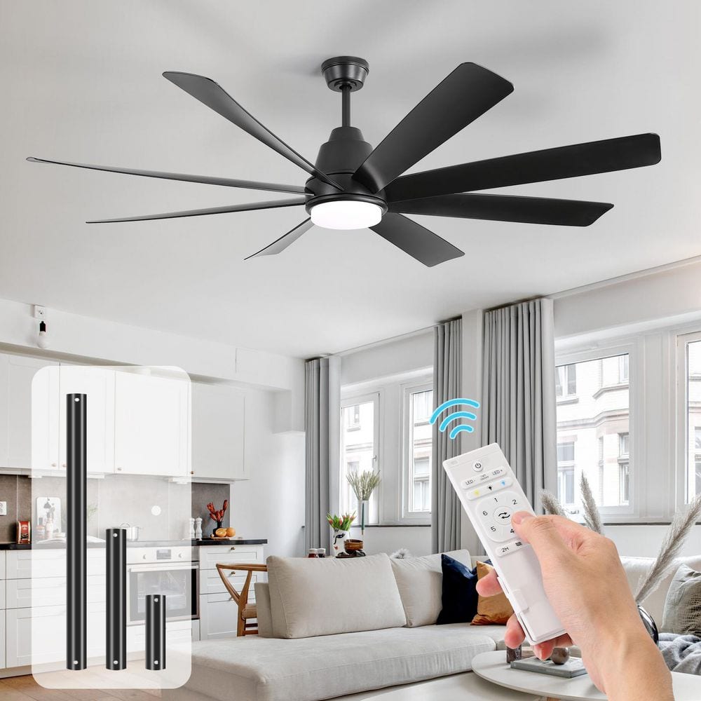 CACI Mall 72 in. Integrated LED Indoor/Outdoor Black Ceiling Fan with ...