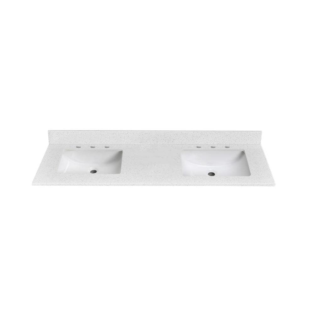 PROOX 60 in. W x 22 in. D Quartz White Rectangular Double Sink Bathroom ...