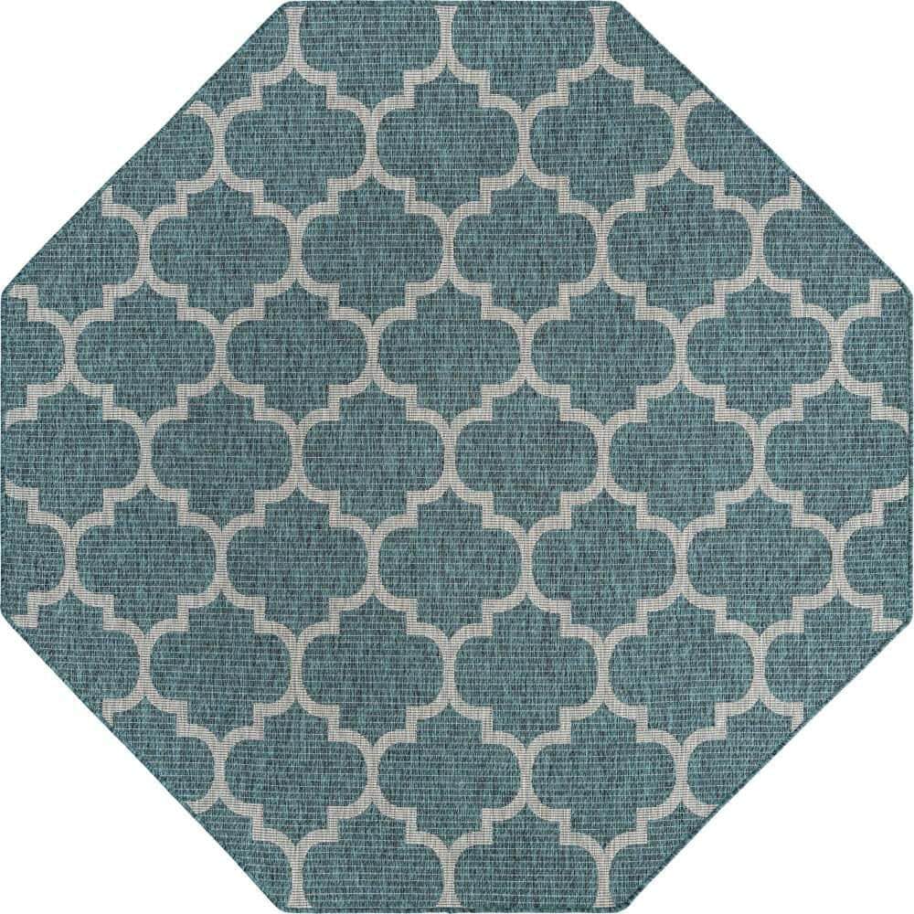 Unique Loom Outdoor Trellis Teal 7 ft. 10 in. x 7 ft. 10 in. Area Rug ...